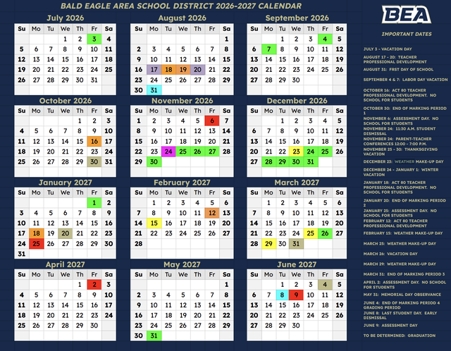 Bald Eagle Area School District adjusts 2026-27 calendar | Centre Daily ...